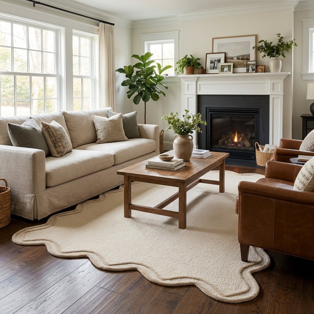 Alco Scallop Border Hand-Tufted Wool Area Rug | Allen Home