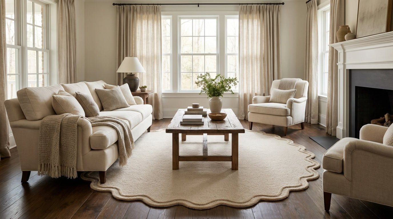 Alco Scallop Border Hand-Tufted Wool Area Rug | Allen Home